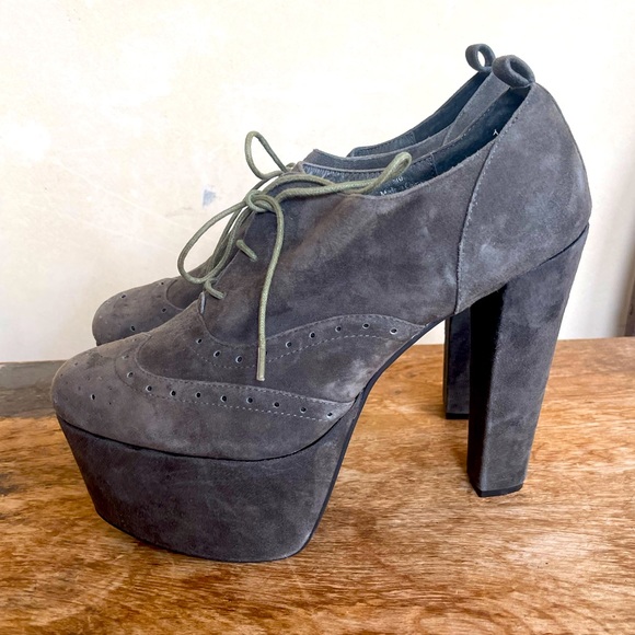 Farylrobin | Shoes | Farylrobin Unique Gray Suede Leather High Heel ...